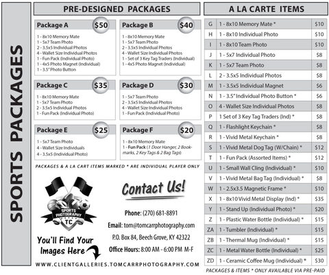 Pre-Paid Sports Package Pricing » Tom Carr Photography