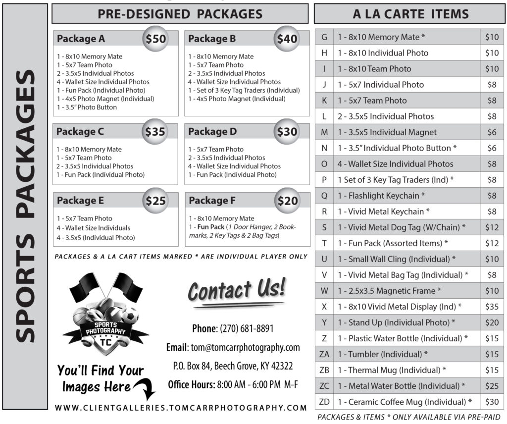 Pre-Paid Sports Package Pricing » Tom Carr Photography