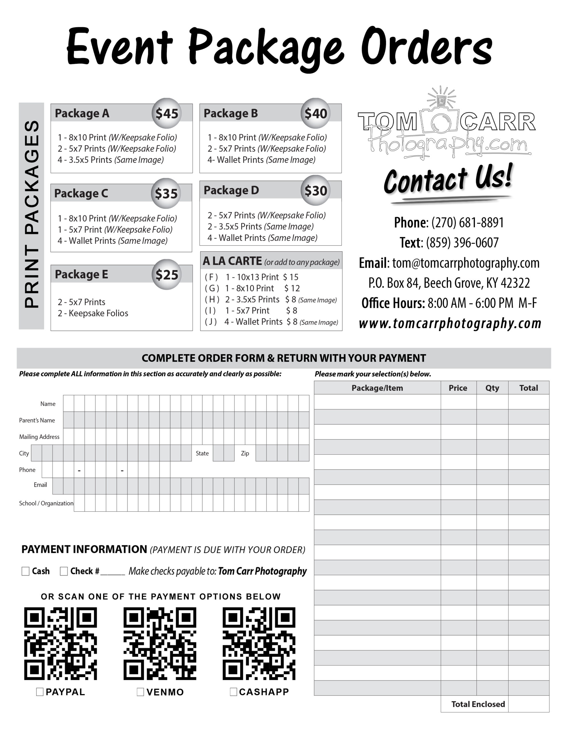 Event Packages » Tom Carr Photography